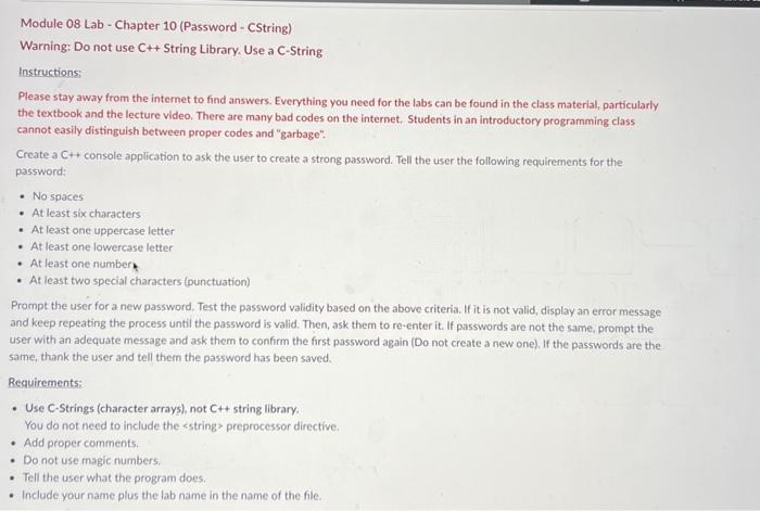 Solved Warning: Do not use Ct+ String Library. Use a | Chegg.com