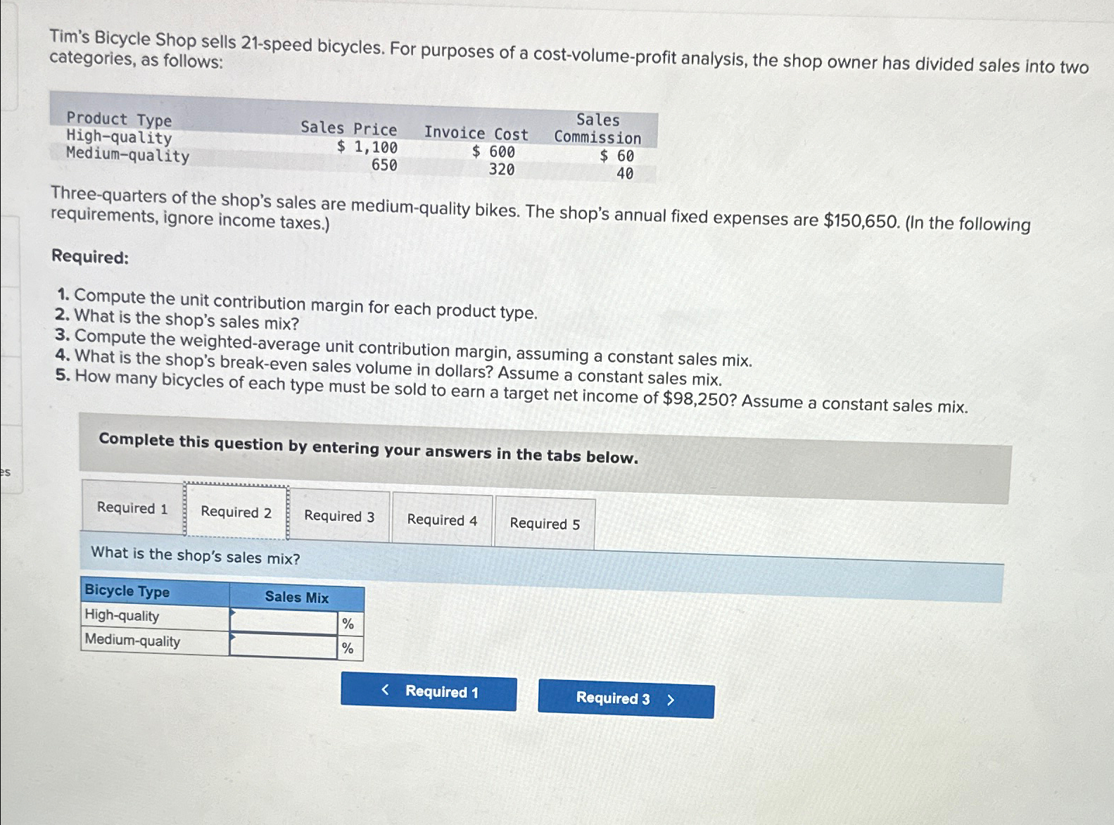 Solved Tim's Bicycle Shop sells 21-speed bicycles. For | Chegg.com