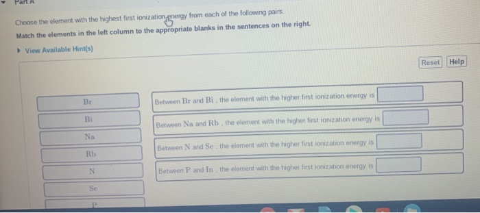 Solved Choose the element with the highest first ionization | Chegg.com