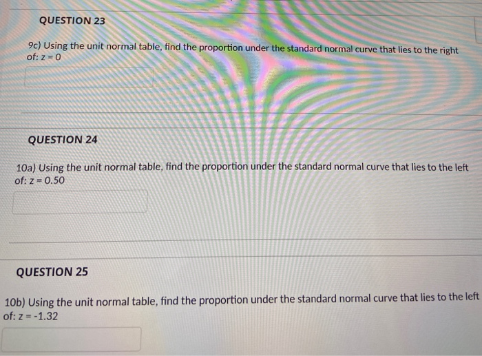 Solved QUESTION 23 9c) Using the unit normal table, find the | Chegg.com