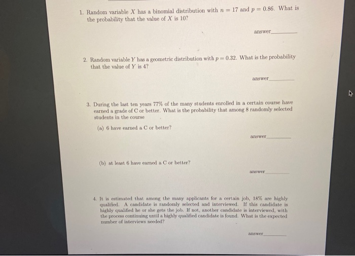 Solved 1. Random variable X has a binomial distribution with | Chegg.com