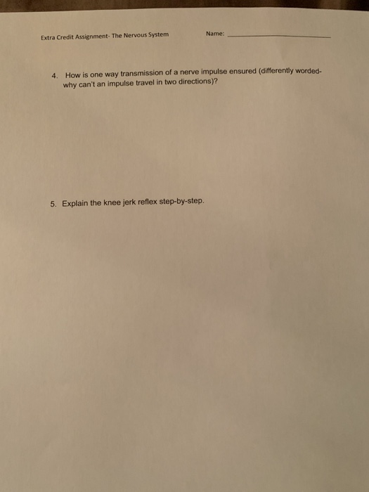 Solved Extra Credit Assignment- The Nervous System Name: 1. | Chegg.com