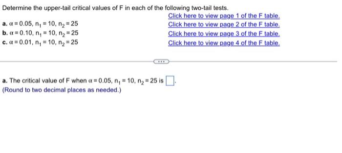 Solved Determine the upper-tail critical values of F in each | Chegg.com