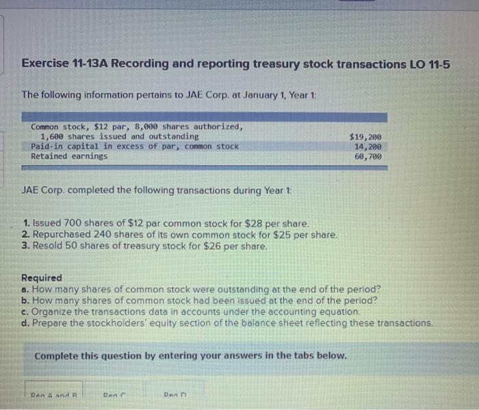 Solved Exercise 11-13A Recording and reporting treasury | Chegg.com