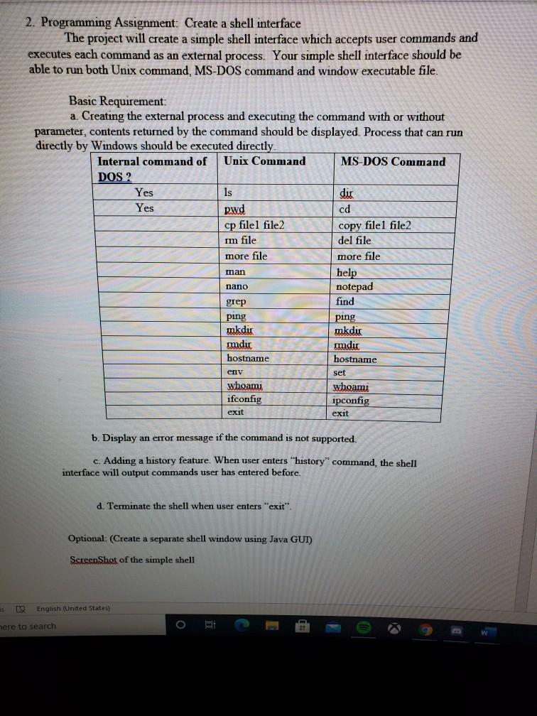Solved 2. Programming Assignment: Create a shell interface | Chegg.com