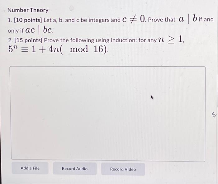 Solved Number Theory 1. [10 points] Let a,b, and c be | Chegg.com