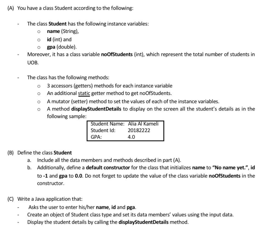 (A) ﻿You have a class Student according to the | Chegg.com