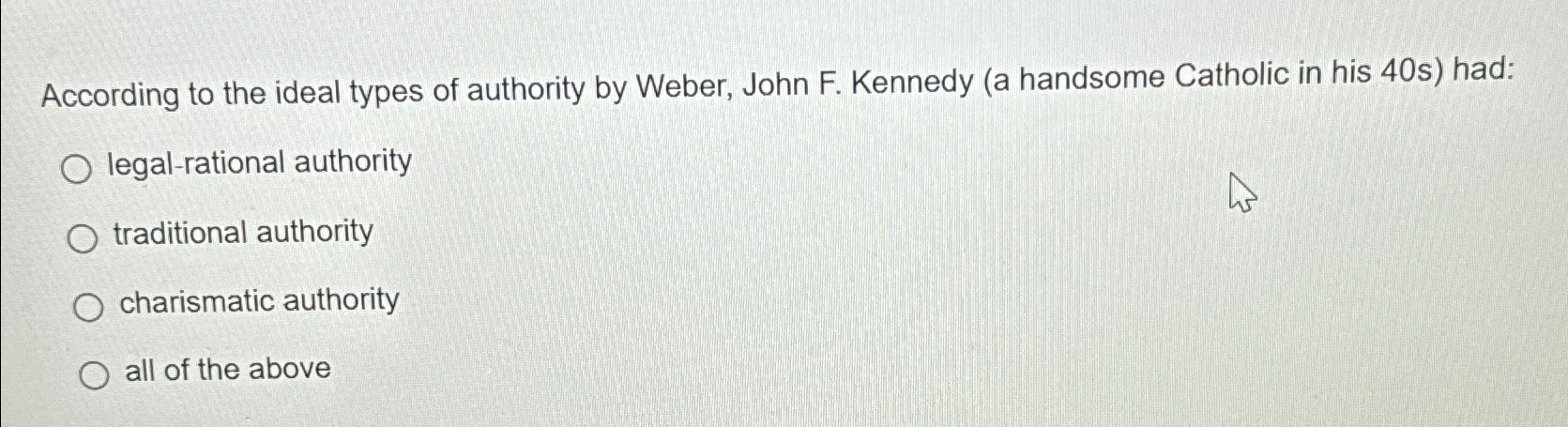 Solved According to the ideal types of authority by Weber, | Chegg.com