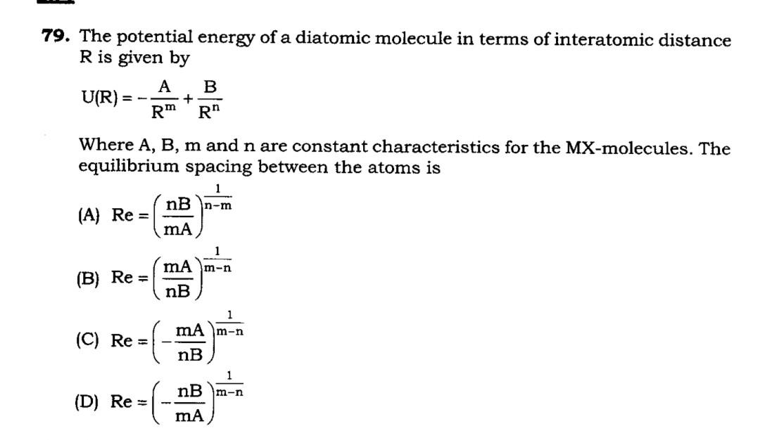 Solved 9. The potential energy of a diatomic molecule in | Chegg.com