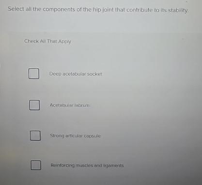 Solved Select all the components of the hip joint that | Chegg.com