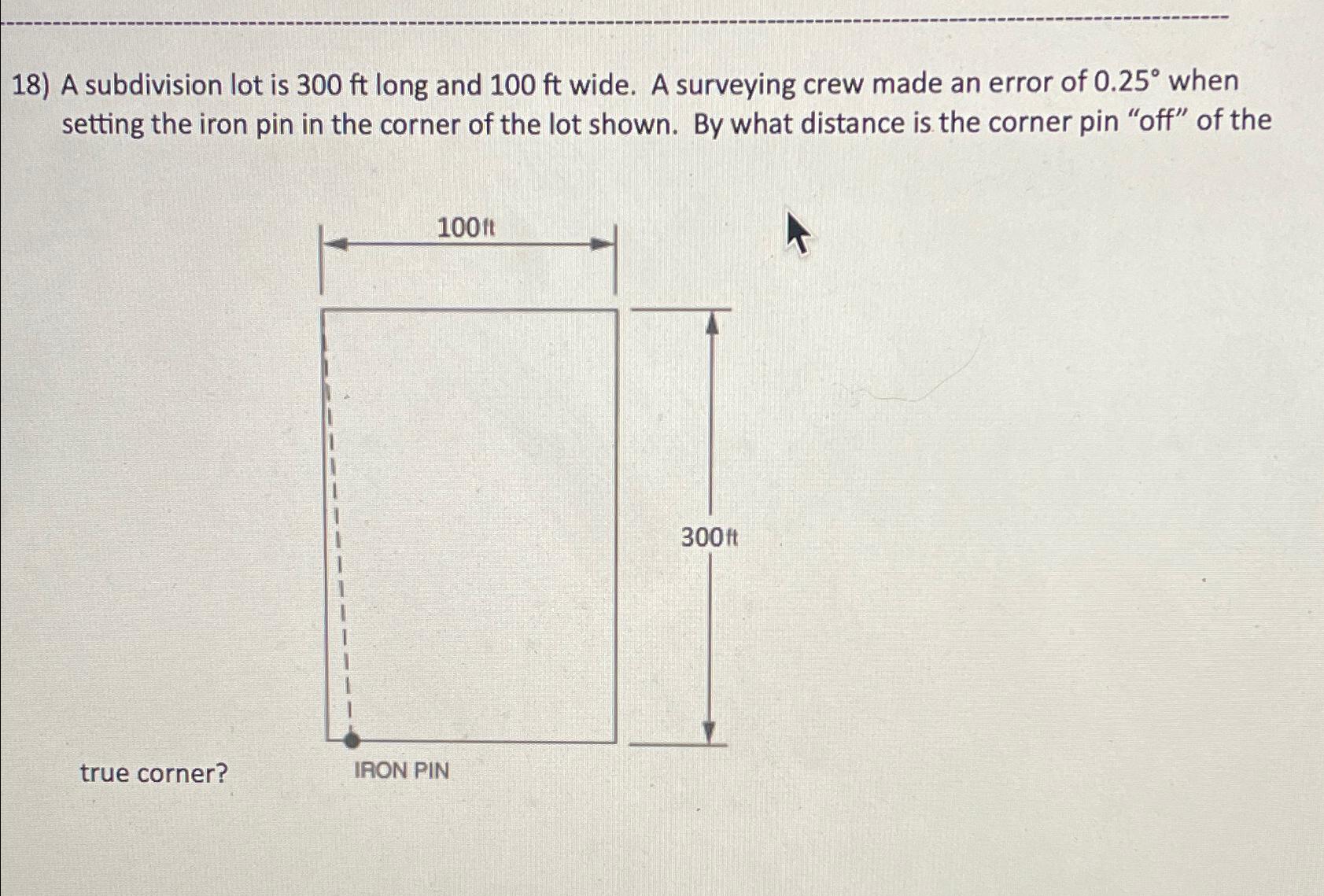 Solved A subdivision lot is 300ft long and 100ft wide. A | Chegg.com