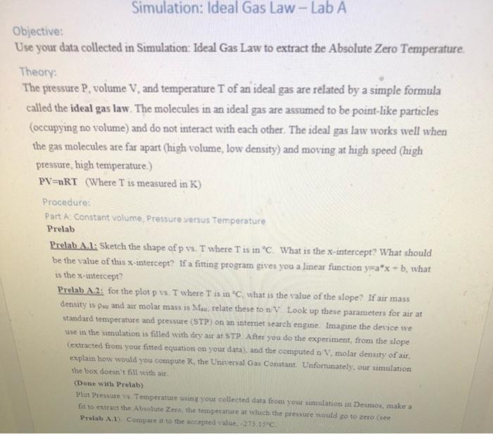 Simulation: Ideal Gas Law - Lab A Objective: Use your | Chegg.com