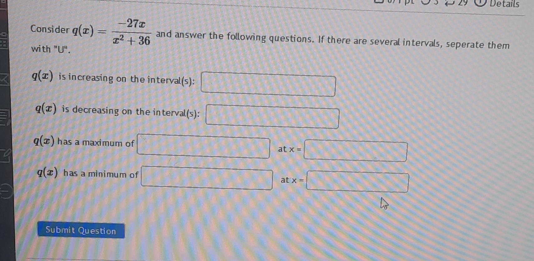 Solved Consider q(x)=x2+36−27x and answer the following | Chegg.com