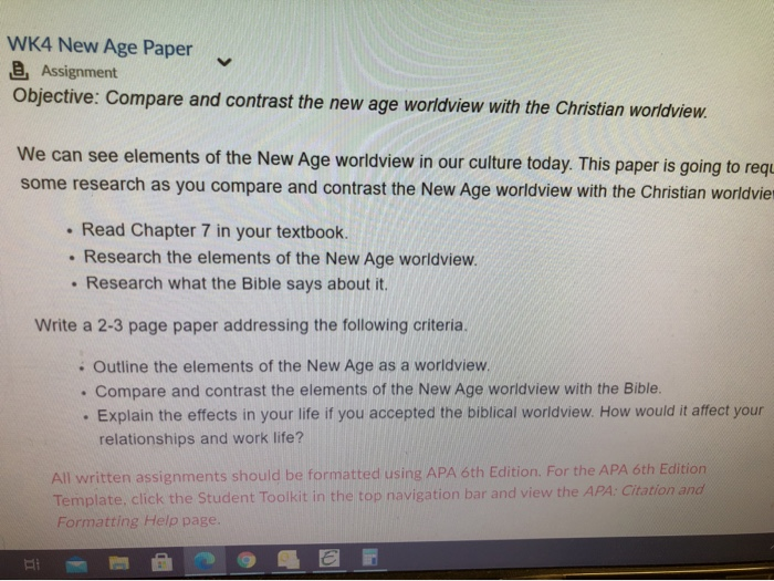 Solved V WK4 New Age Paper Assignment Objective: Compare and | Chegg.com