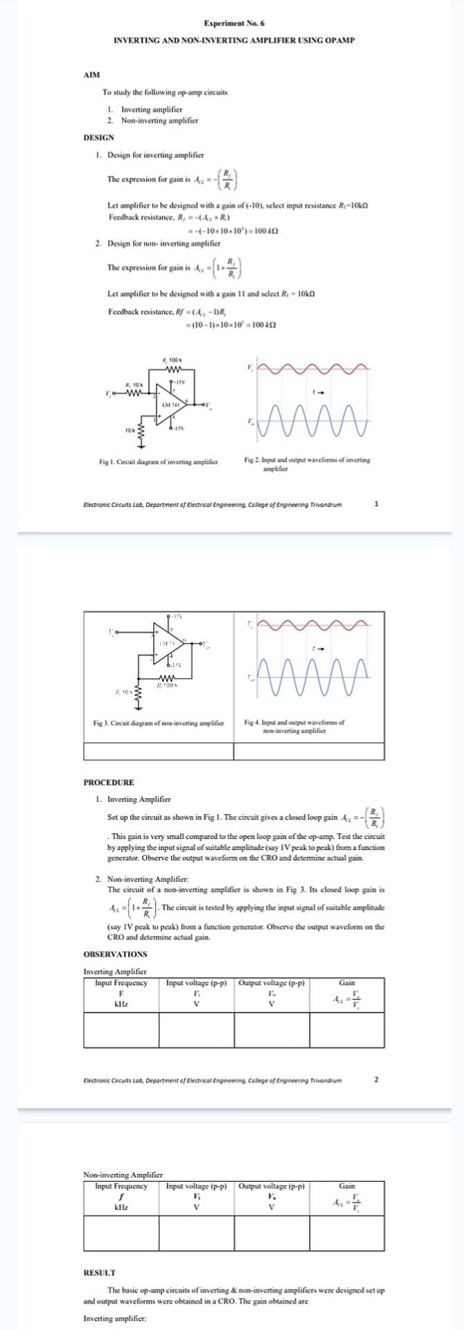Solved Experiment No. 6 INVERTING AND NON-INVERTING | Chegg.com
