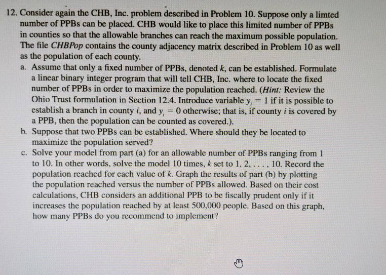 Solved 12. Consider again the CHB, Inc. problem described in | Chegg.com