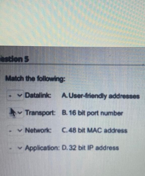 Solved Match the following: Datalink: A.User-friendly | Chegg.com