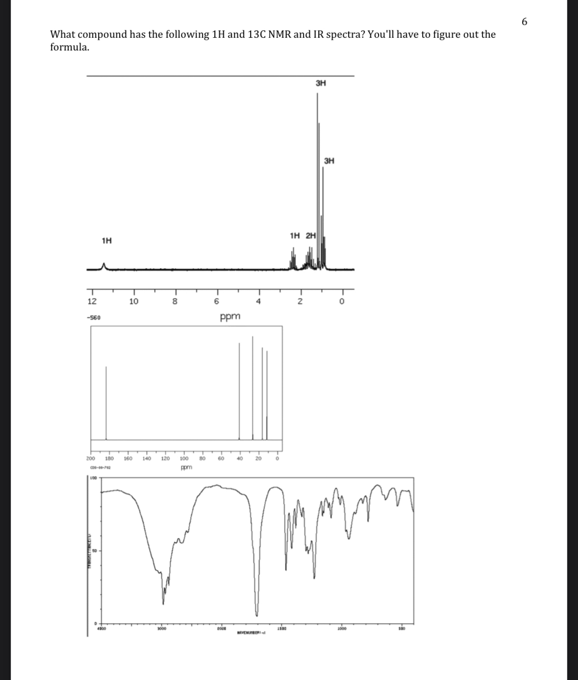 Solved 6What compound has the following 1H and 13C NMR and | Chegg.com