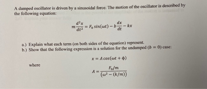 Solved A damped oscillator is driven by a sinusoidal force. | Chegg.com