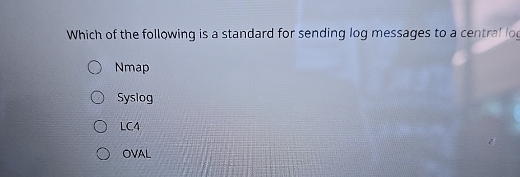 Solved Which of the following is a standard for sending log | Chegg.com
