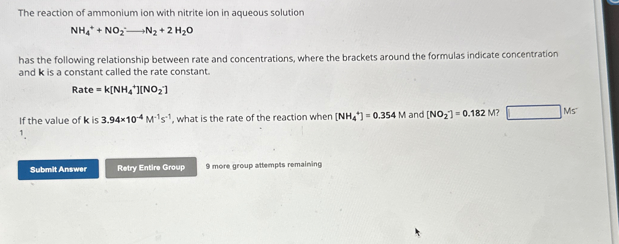 Solved The reaction of ammonium ion with nitrite ion in | Chegg.com