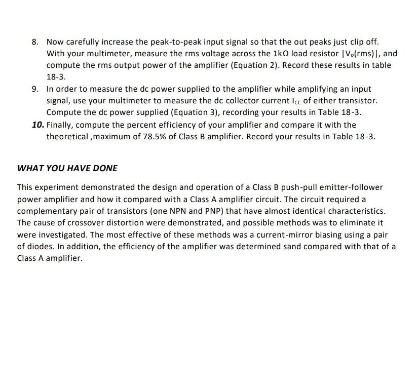 Solved The Class B Push-Pull Emitter-Follower Power | Chegg.com