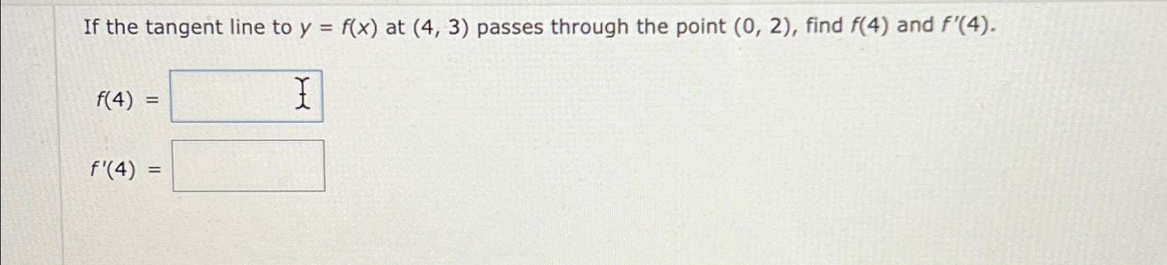 Solved If the tangent line to y=f(x) ﻿at (4,3) ﻿passes | Chegg.com