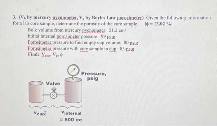 Solved 3. (Vb by mercury pycnometer, Vg by Boyles Law | Chegg.com