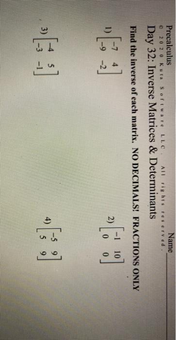 Solved Precalculus 2020 Kuta Software Name All Reserved LLC | Chegg.com