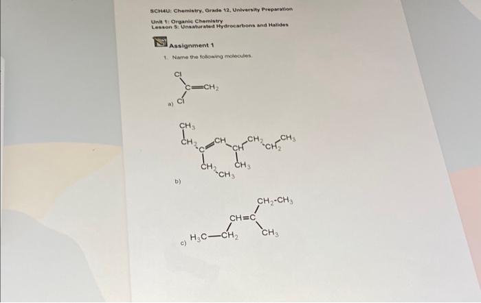 Solved SCH4U: Chemistry, Grade 12, University Preparation | Chegg.com