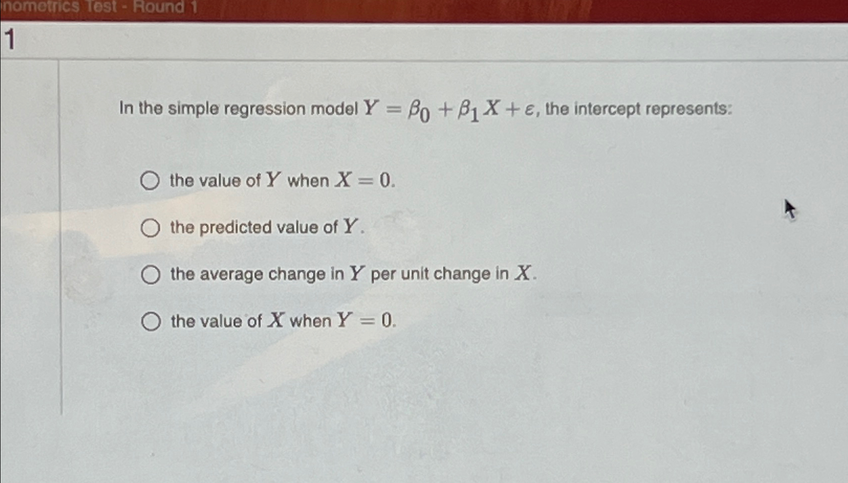 Solved In the simple regression model Y=β0+β1x+ε, ﻿the | Chegg.com