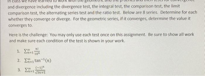 Solved and divergence including the divergence test, the | Chegg.com