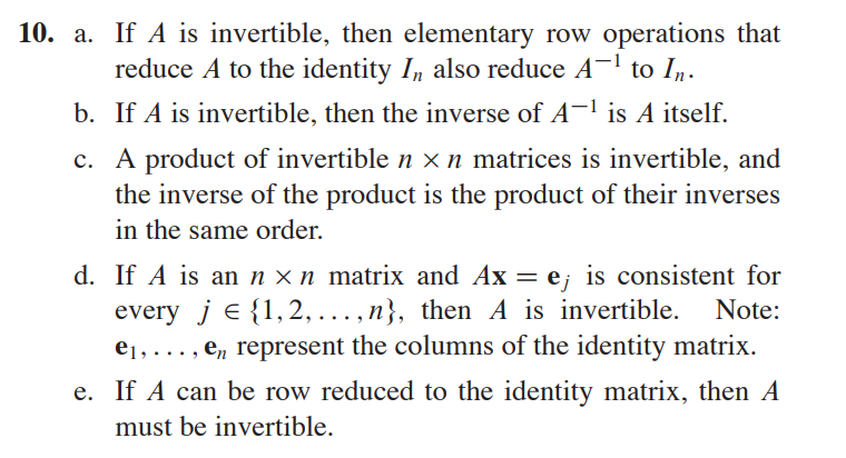 Solved a. ﻿If A ﻿is invertible, then elementary row | Chegg.com