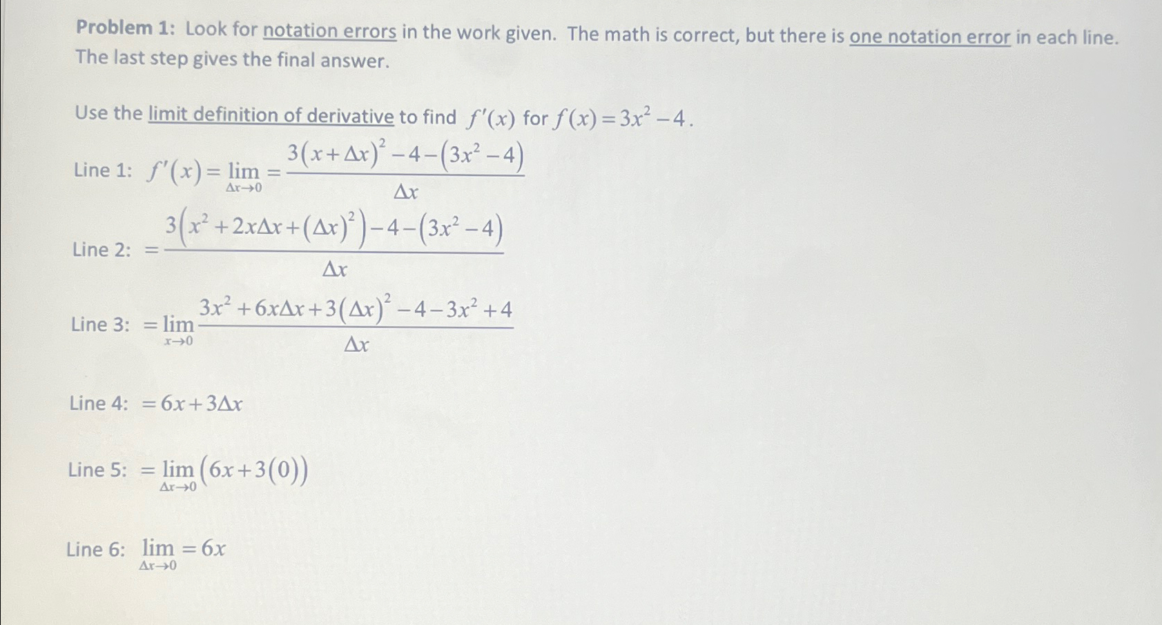 Solved Problem 1: Look for notation errors in the work | Chegg.com