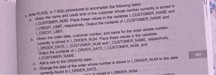 Solved 5. Write PL/SQL or T-SQL procedures to accomplish the | Chegg.com