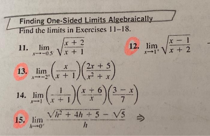 Solved Finding One Sided Limits Algebraically Find The