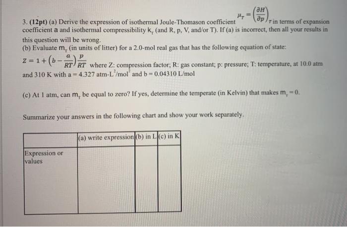 Solved ан 3. (12pt) (a) Derive the expression of isothermal | Chegg.com