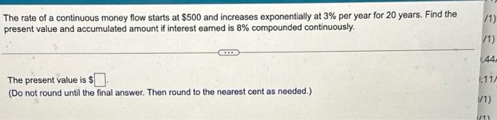 Solved The rate of a continuous money flow starts at $500 | Chegg.com