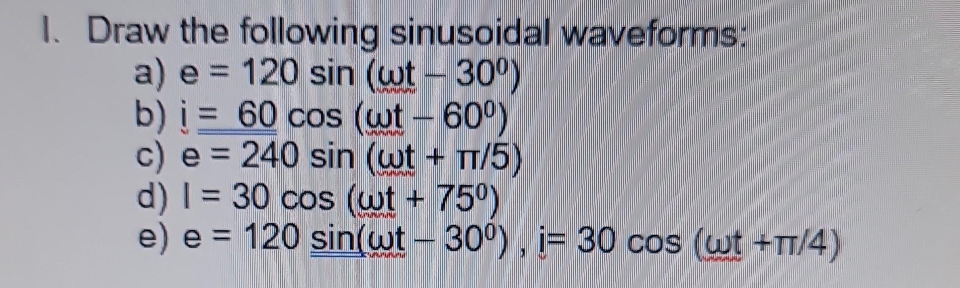 I. Draw the following sinusoidal waveforms: a) | Chegg.com