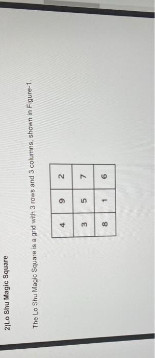 Solved 2)Lo Shu Magic Square The Lo Shu Magic Square is a | Chegg.com