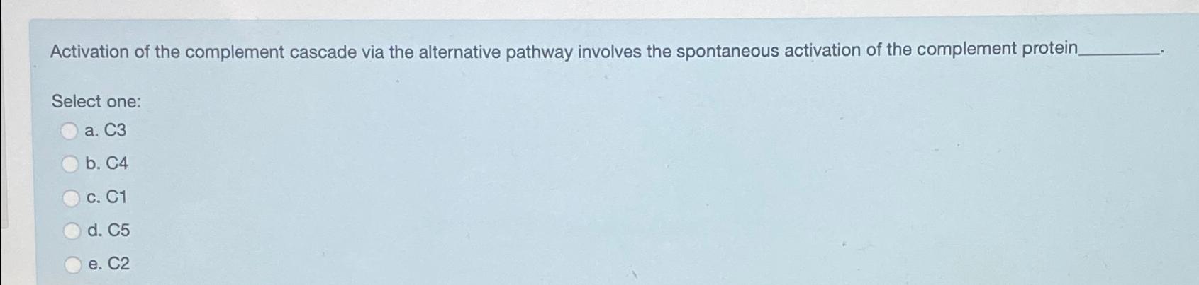 Solved Activation of the complement cascade via the | Chegg.com