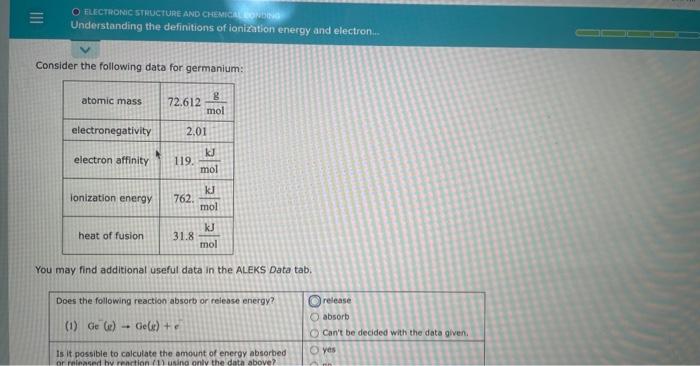 Solved Consider the following data for germanium: You may | Chegg.com