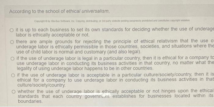 Solved According to the school of ethical universalism, | Chegg.com