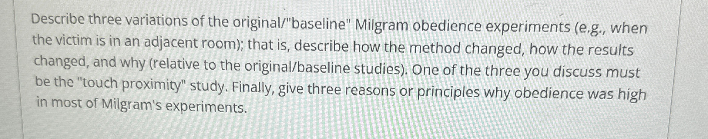 Solved Describe three variations of the original/"baseline" | Chegg.com