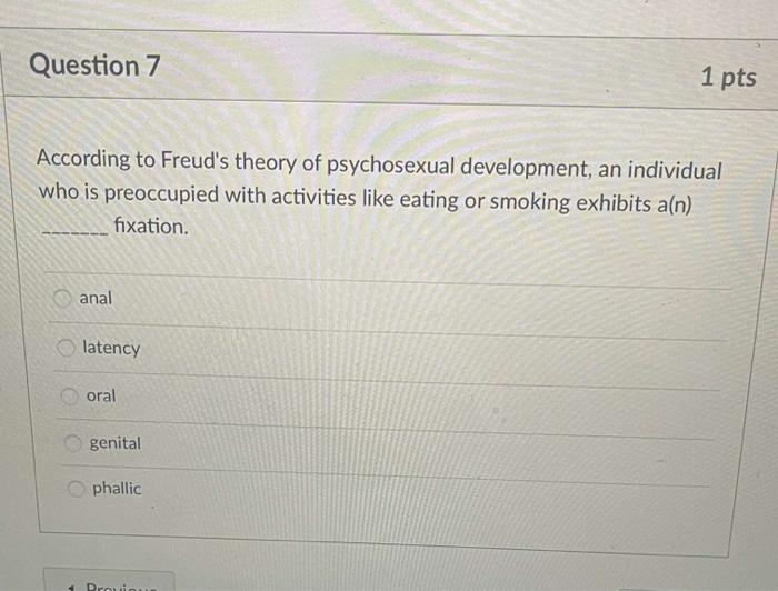 Solved Question 7 1 pts According to Freud's theory of | Chegg.com