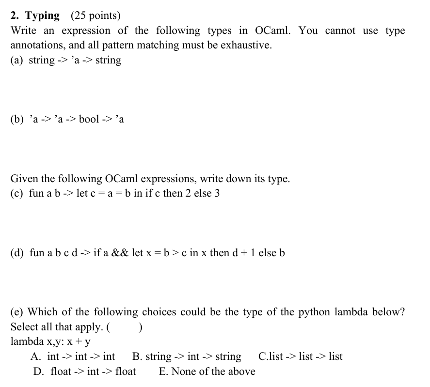 Solved Typing Write an expression of the following types in | Chegg.com