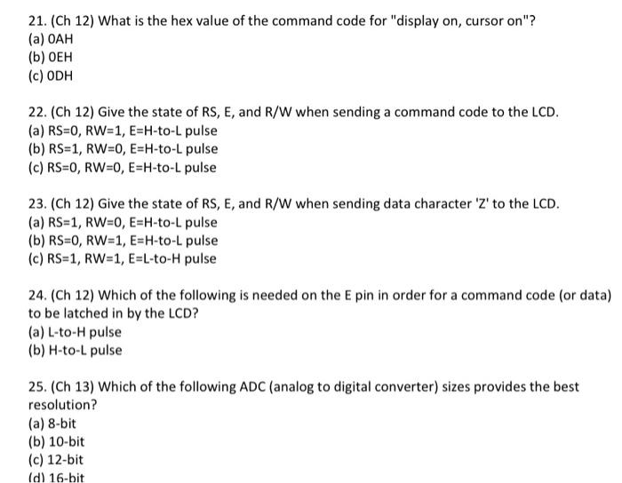 21. (Ch 12) What is the hex value of the command code | Chegg.com