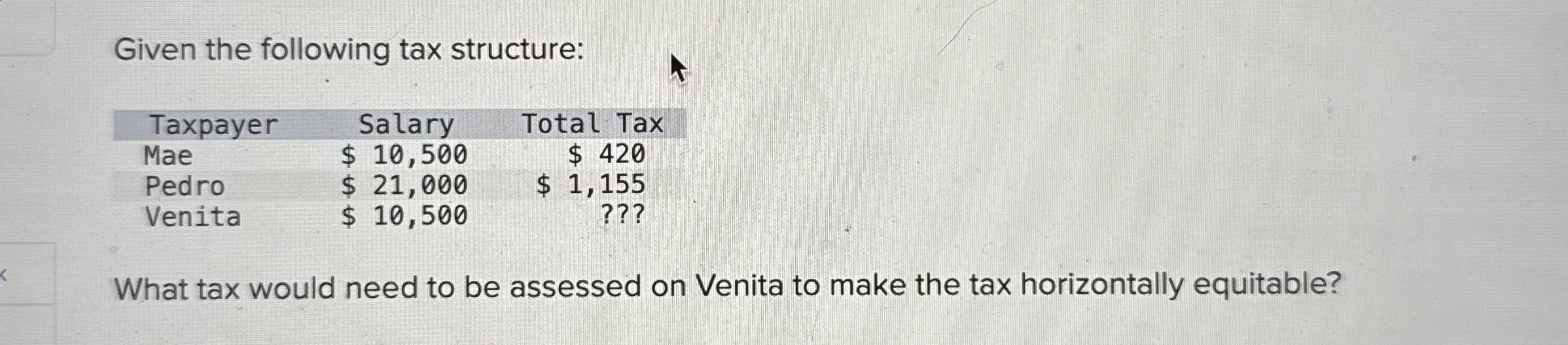 Given the following tax | Chegg.com