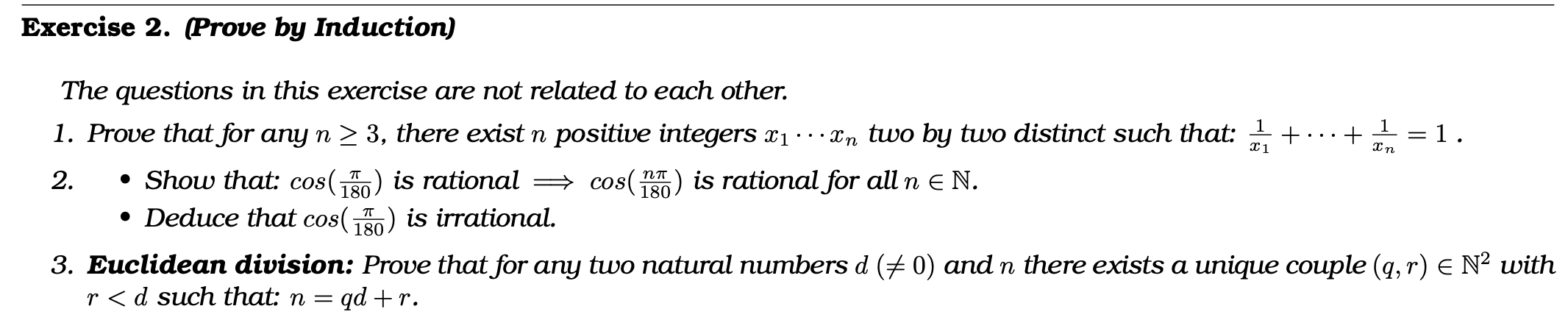 Solved Exercise 2. (Prove by Induction)The questions in this | Chegg.com