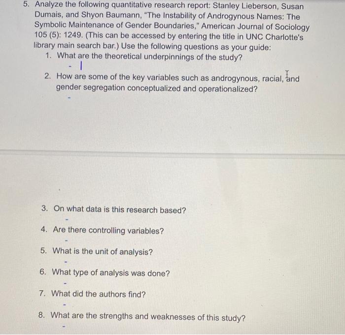 5. Analyze the following quantitative research | Chegg.com